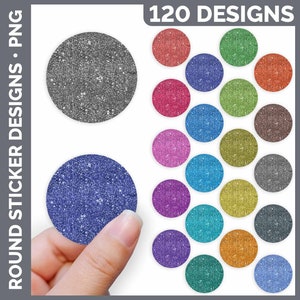 Glitter Sticker Bundle Printable PNG Designs Round Labels HUGE Download ...
