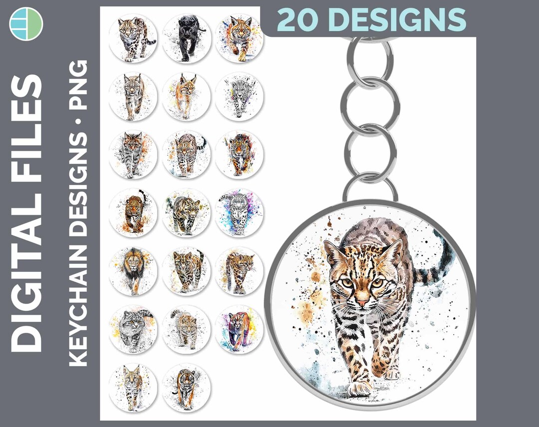 Watercolor Splash Wildcats Keychain PNG Sublimation Bundle | Tiger Lion ...