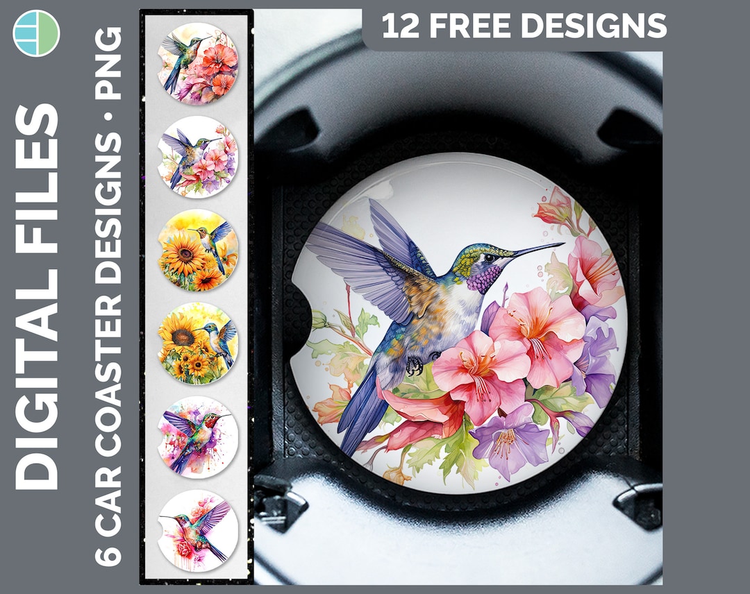 Watercolor Hummingbird Car Coaster | Sublimation Drink Mat Designs - Etsy