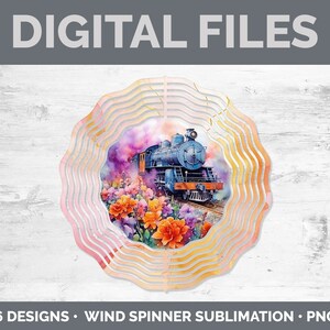 Watercolor Train Wind Spinner PNG Sublimation Design Bundle | Sunflower ...