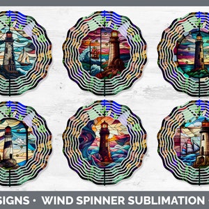 Stained Glass Lighthouse Wind Spinner PNG | Ocean Sublimation Bundle | Light House Wind Spinner ...