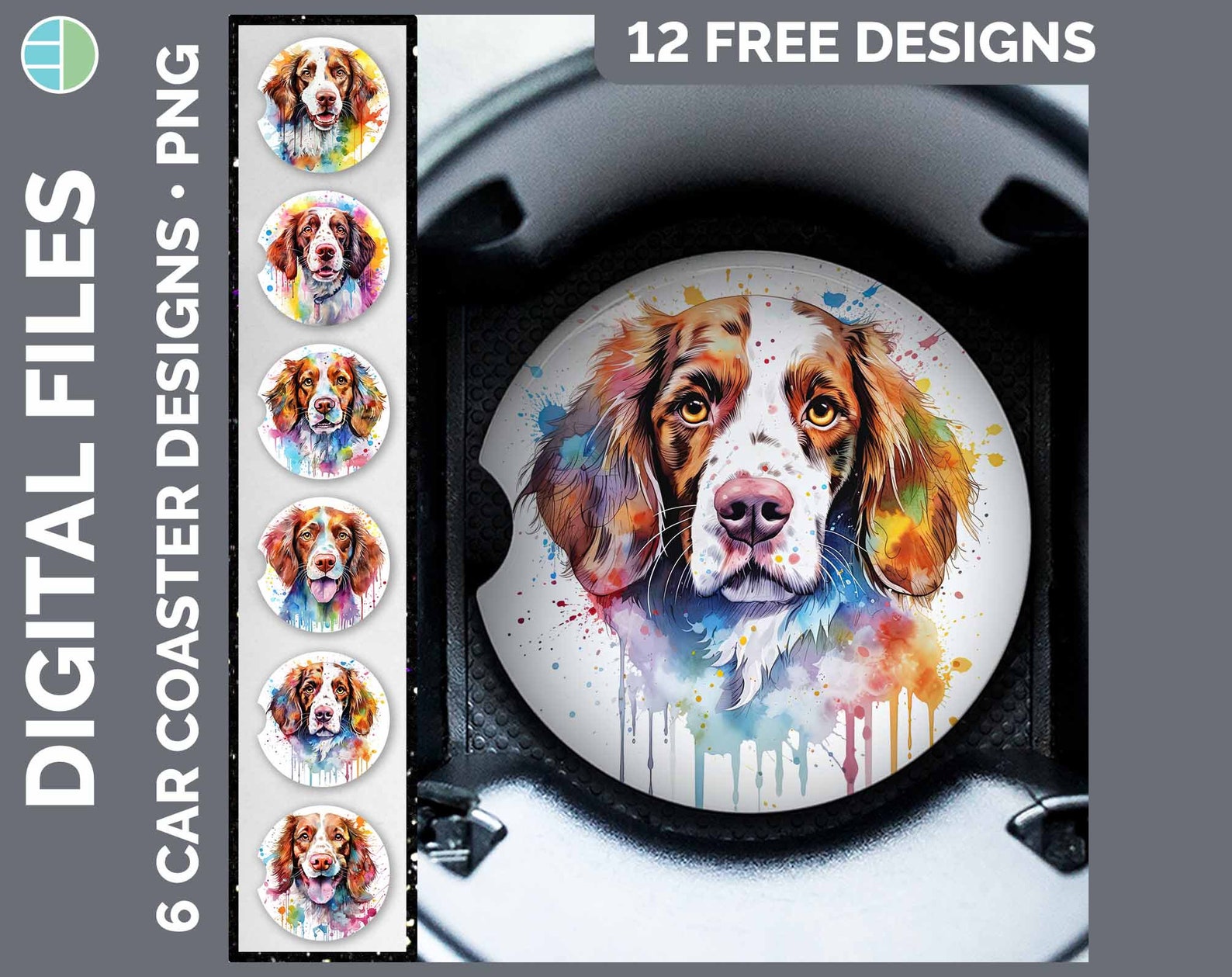 Rainbow Dog Car Coaster Bundle | 120 Designs | Watercolor Dog Breeds ...
