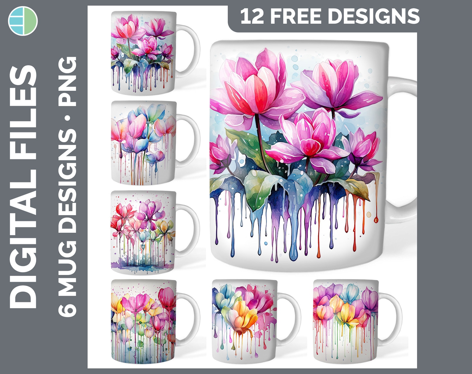 Rainbow Flowers Mug Wrap Sublimation | Style Set 3 of 3 | Floral ...