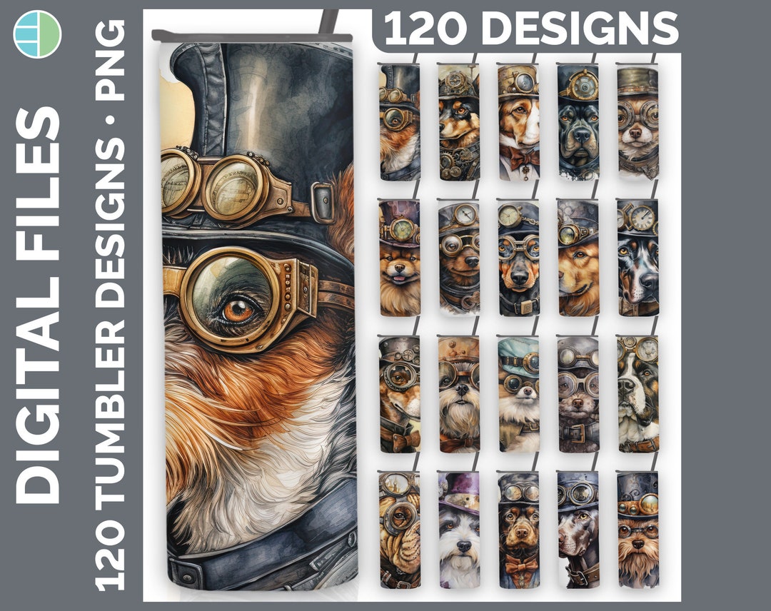 120 Steampunk Dogs Tumbler Wrap Bundle Sublimation Design | Set 1 of 4 ...