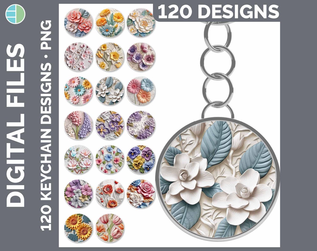 120 3D Flowers Keychain PNG Best Sellers Sublimation Designs Mega ...