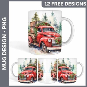 Christmas Truck Mug Wrap PNG Sublimation Design Bundle | Watercolor ...