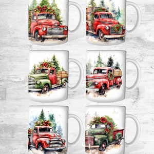 Christmas Truck Mug Wrap PNG Sublimation Design Bundle | Watercolor ...