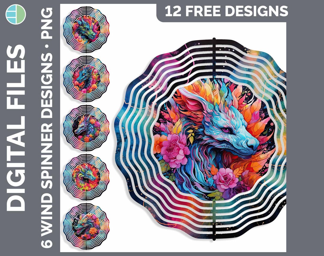 Neon Alcohol Ink Dragon Wind Spinner PNG Sublimation Designs Bundle ...