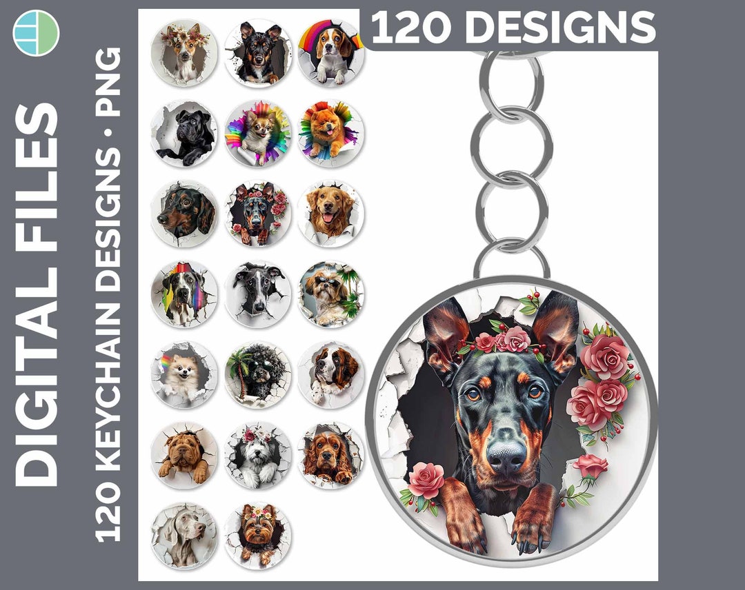 120 3D Dogs Keychain PNG Sublimation Designs Mega Bundle | Dog Breed ...