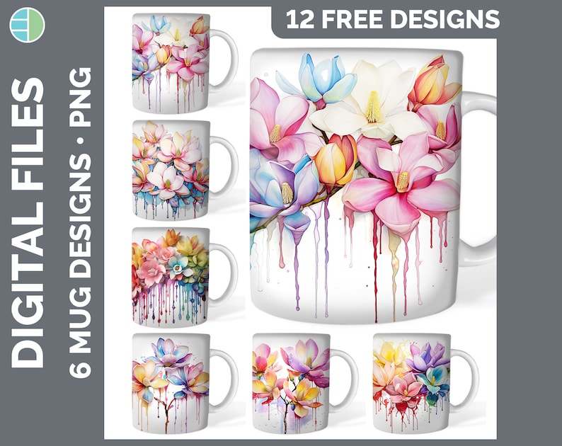 Rainbow Flowers Mug Wrap Sublimation | Style Set 2 of 3 | Floral ...