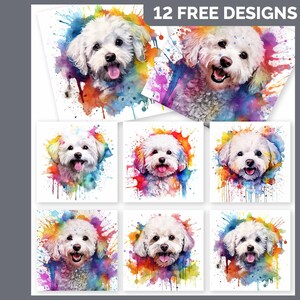 Rainbow Watercolor Dog Digital Paper PNG Sublimation Mega Bundle | Dog ...