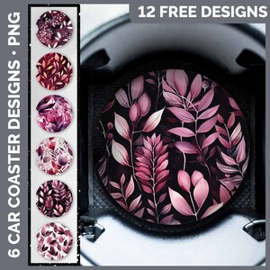 Botanical Car Coaster Bundle Sublimation Car Coaster Background PNG ...