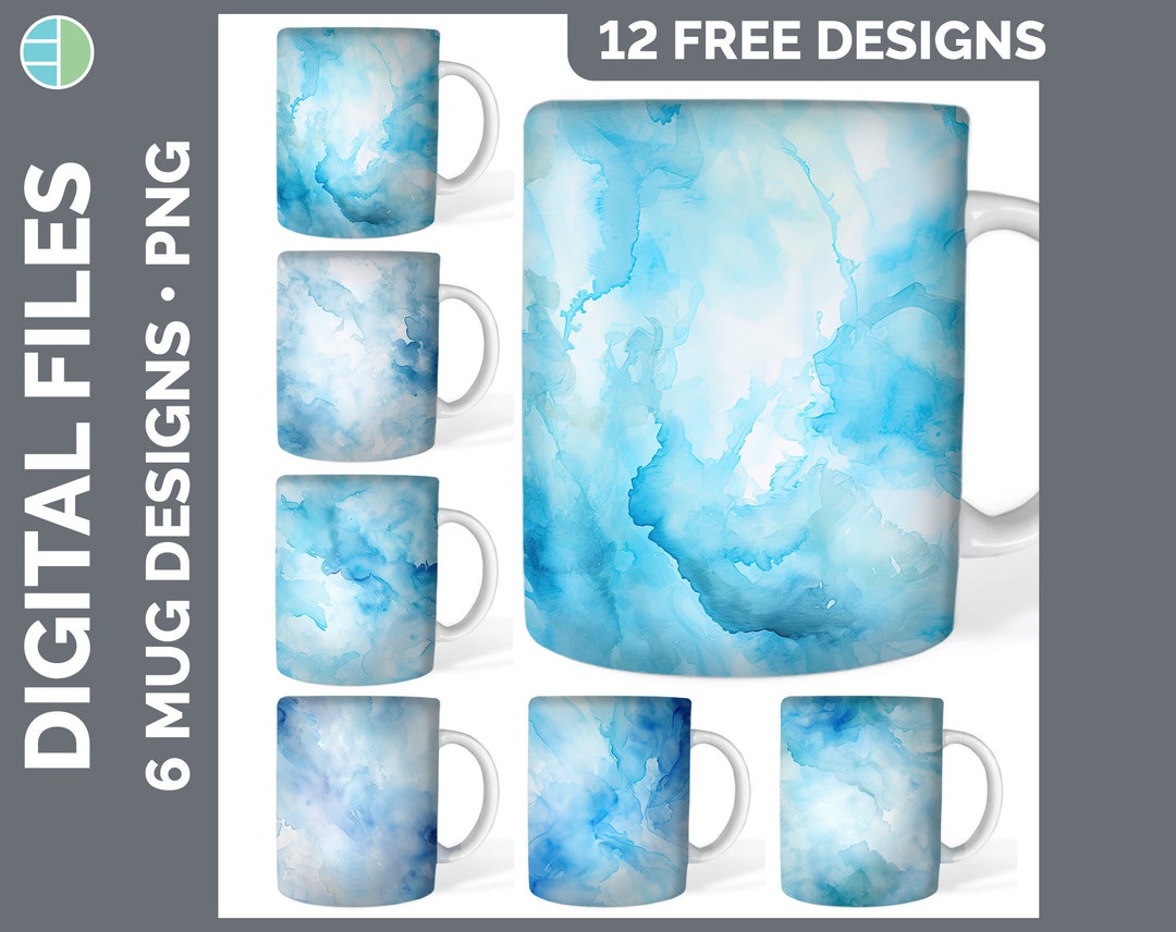 Light Blue Mug Wrap PNG Sublimation Designs Bundle | Watercolor Coffee ...