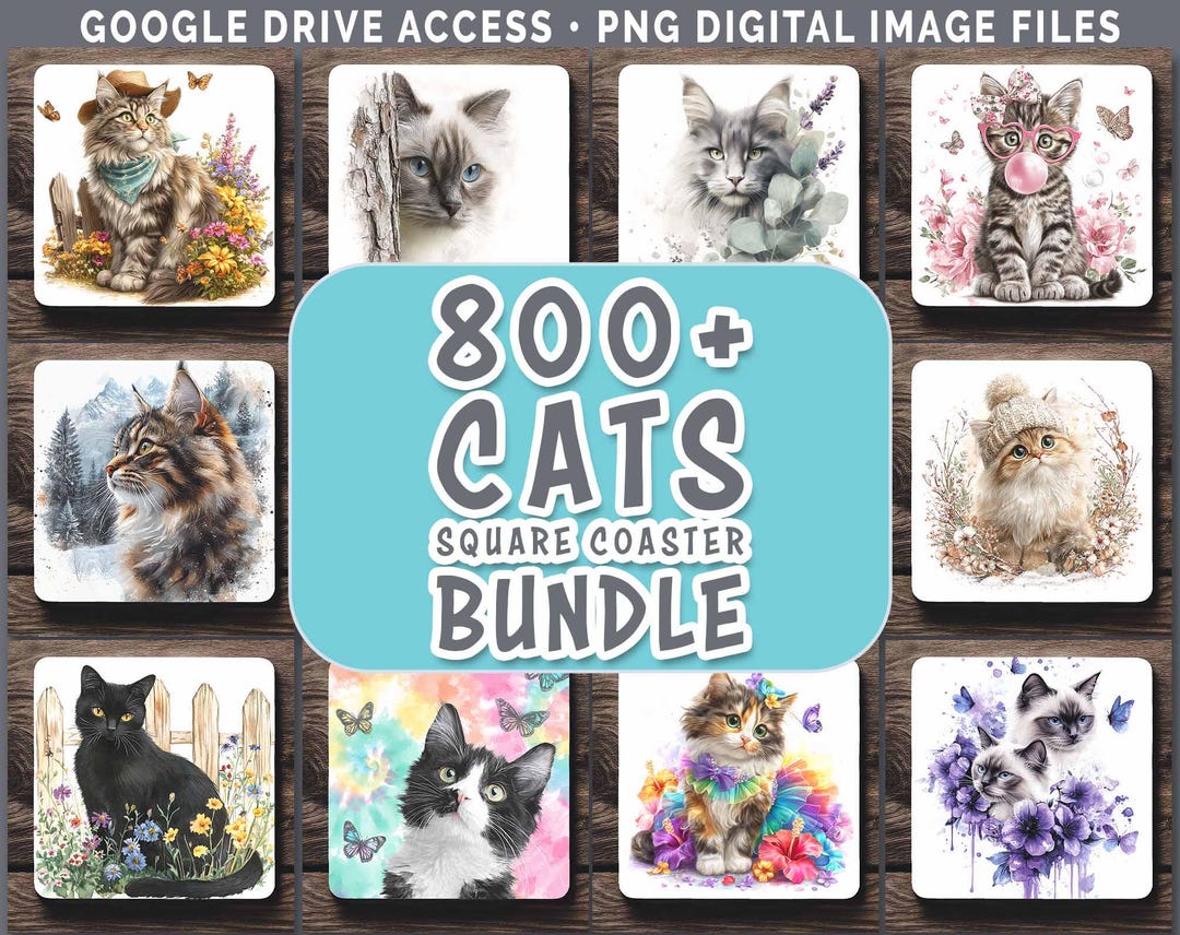 Cat Breed Square Coaster Sublimation PNG Bundle | Calico Sphynx Maine ...