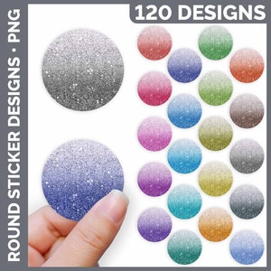 Glitter Ombre Sticker Bundle Printable PNG Designs | Round Labels HUGE ...