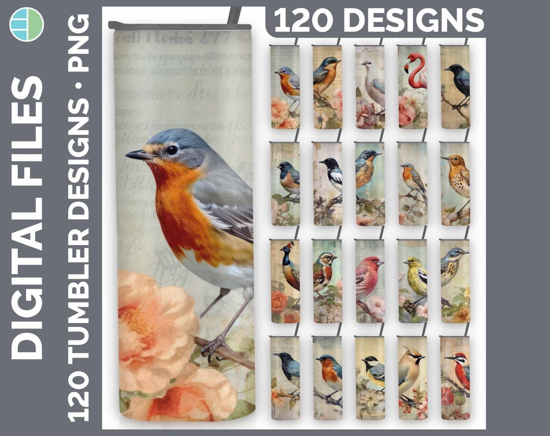 Vintage Birds Tumbler Wrap Mega Bundle Style Set 2 120 Sublimation ...