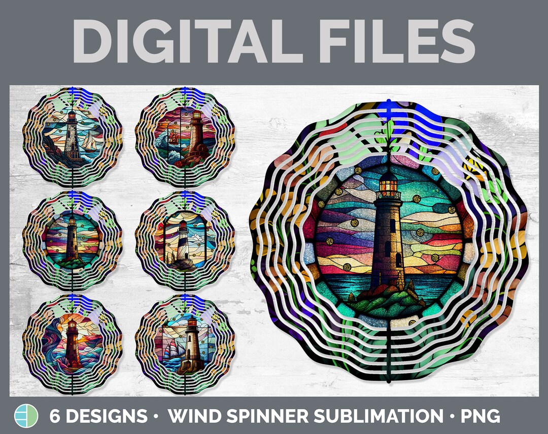Stained Glass Lighthouse Wind Spinner PNG | Ocean Sublimation Bundle | Light House Wind Spinner ...