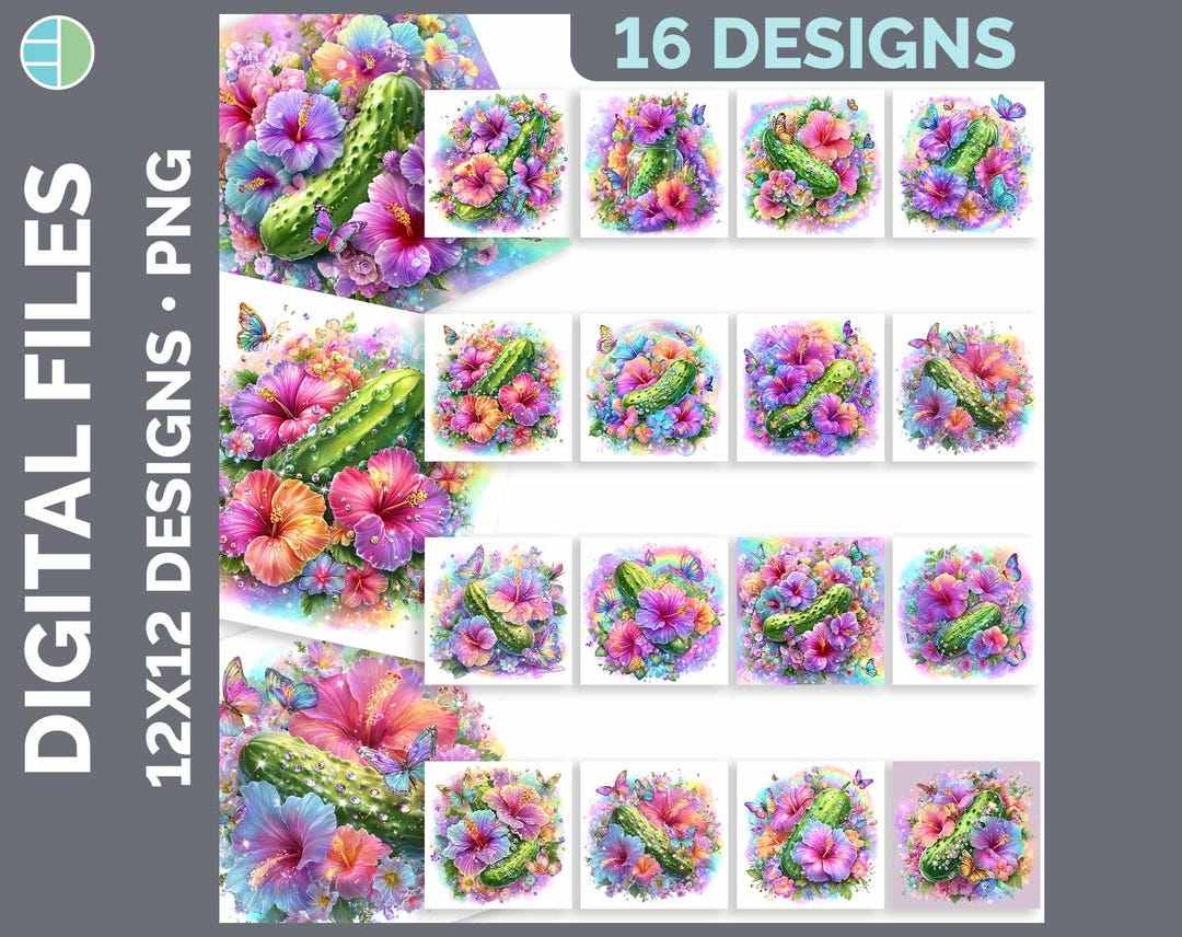 Dill Pickle Scrapbook Digital Paper PNG Bundle | Rainbow • Hibiscus ...