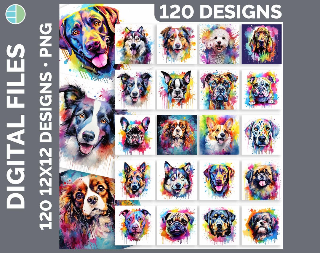 Rainbow Watercolor Dog Digital Paper PNG Sublimation Mega Bundle | Dog ...