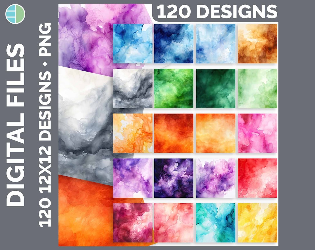 120 Watercolor Digital Paper PNG Sublimation Mega Bundle | Solid Color ...