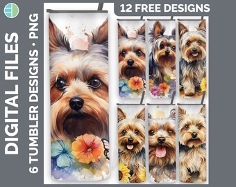 Yorkshire Terrier Dog Breed Design, Yorkie Paw Prints 20 Oz Skinny ...