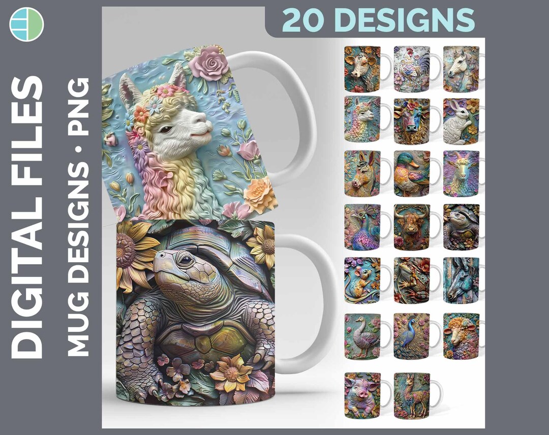 3D Farm Animals Mug Wrap PNG Sublimation Designs Mega Bundle | Highland ...