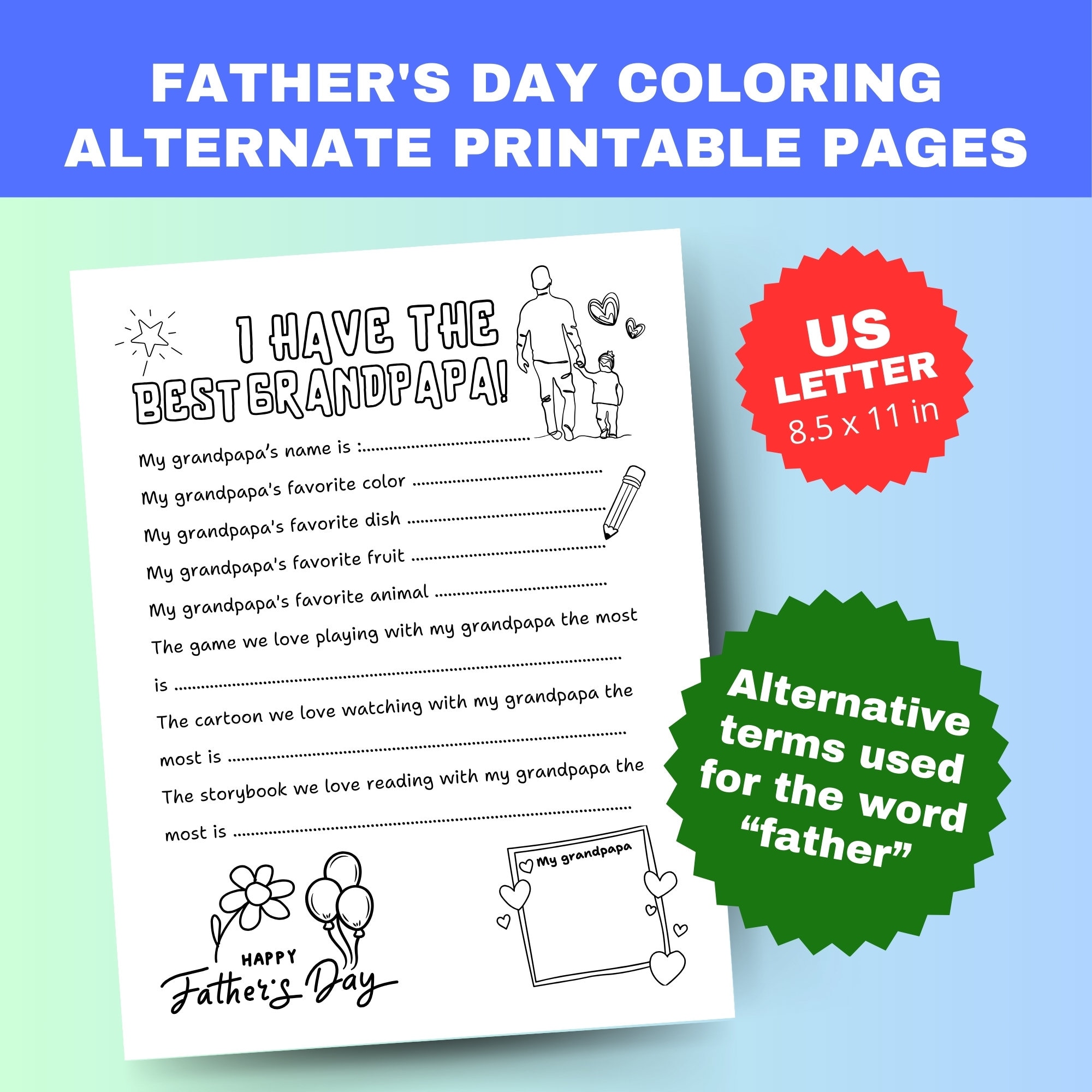 Fathers Day Gift From Kids Coloring Printable Pages, Dad Questionnaire ...