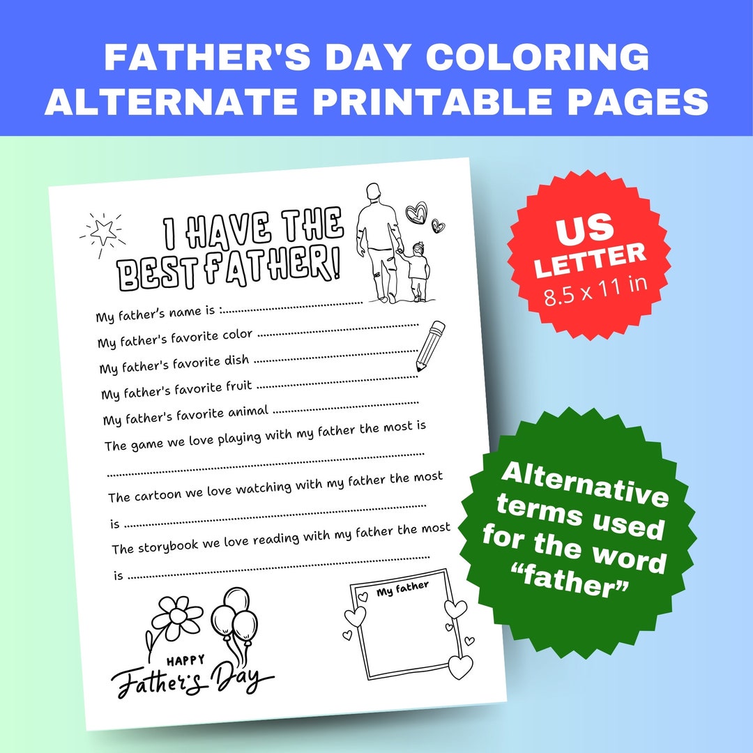 Fathers Day Gift From Kids Coloring Printable Pages, Dad Questionnaire ...