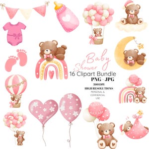 Teddy Bear Girl Baby Shower, Pink Baby Shower, Bear With Balloons ...