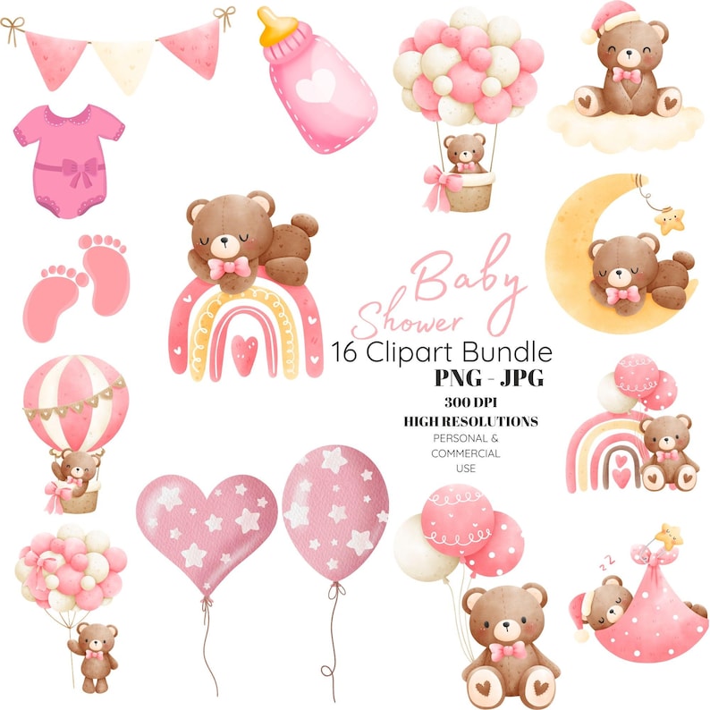 Teddy Bear Girl Baby Shower, Pink Baby Shower, Bear With Balloons ...