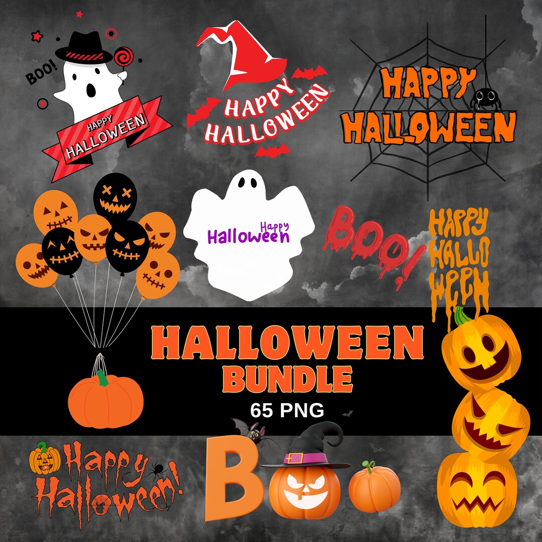65 Halloween Clipart Bundle, Ghost Png, Commercial Use Digital Prints ...