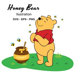 Honey Bear Watercolor Digital Clipart, Bear With Honey Pot, Honey Bee ...