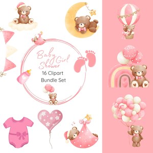 Teddy Bear Girl Baby Shower, Pink Baby Shower, Bear With Balloons ...