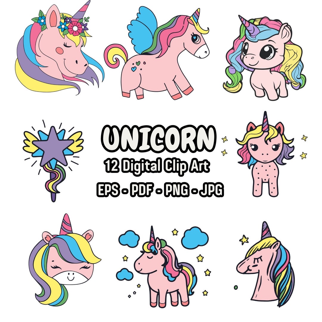 Unicorn Horses Clipart , Commercial Use Digital Prints, Cute Digital ...
