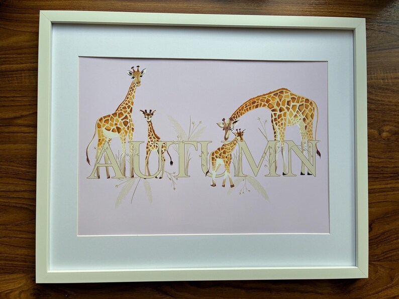 Personalised Giraffe Name Sign, Custom Safari Nursery Wall Art, Baby ...