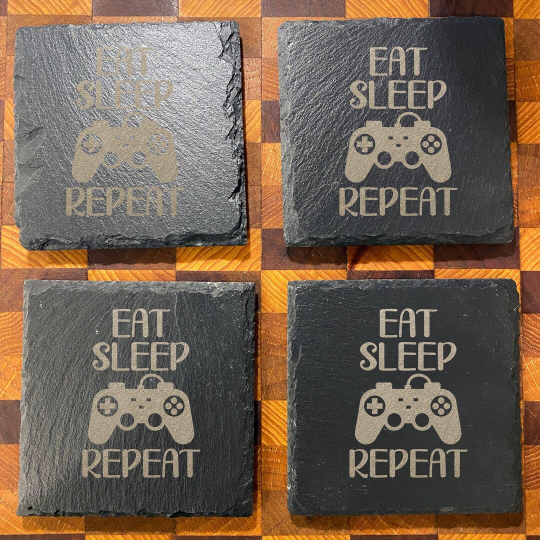 Engraved Slate Gamer Coasters: Eat Sleep Game Repeat, Set of 4 - Etsy