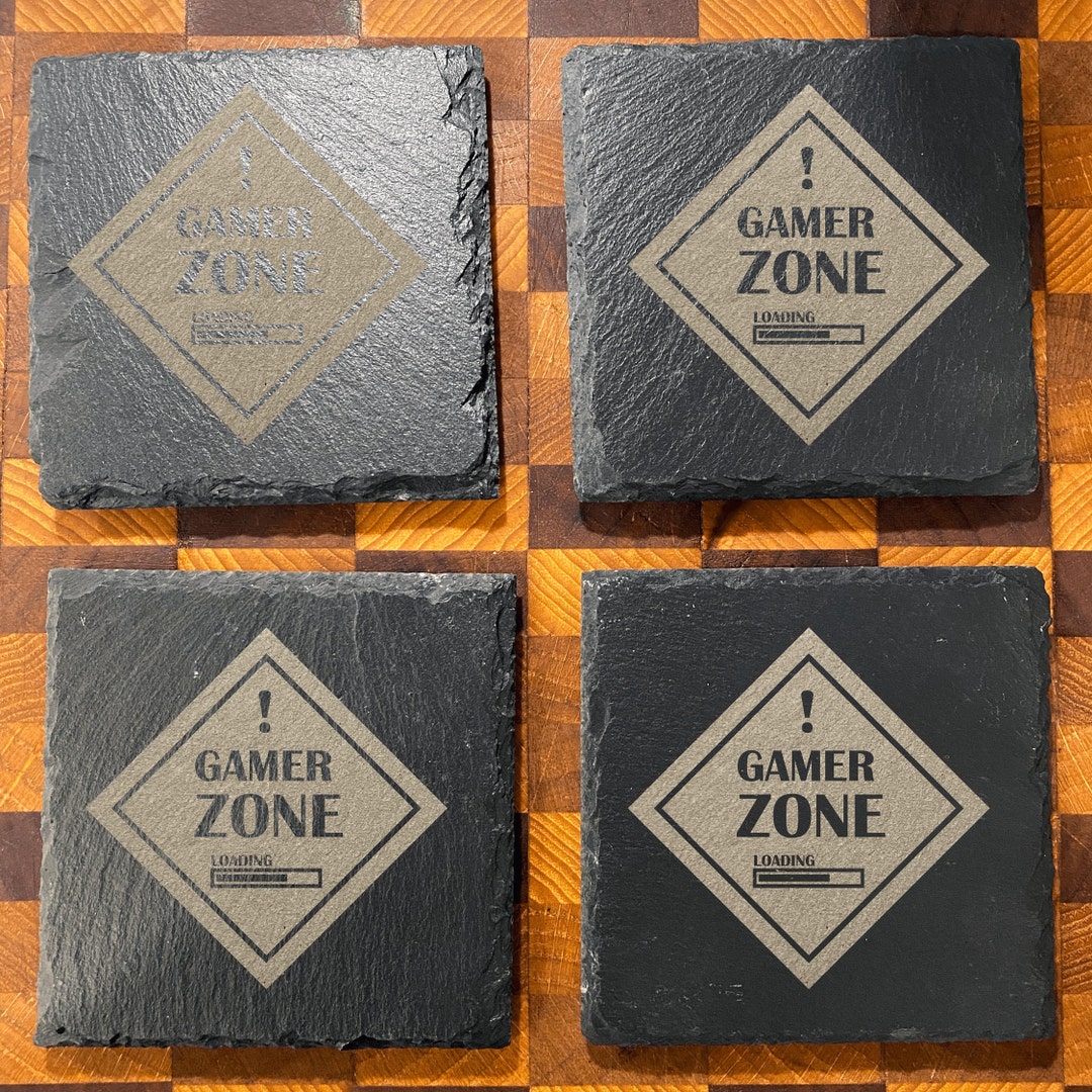 Gamer Zone Slate Coasters: Engraved Gaming Decor, Set of 4 - Etsy