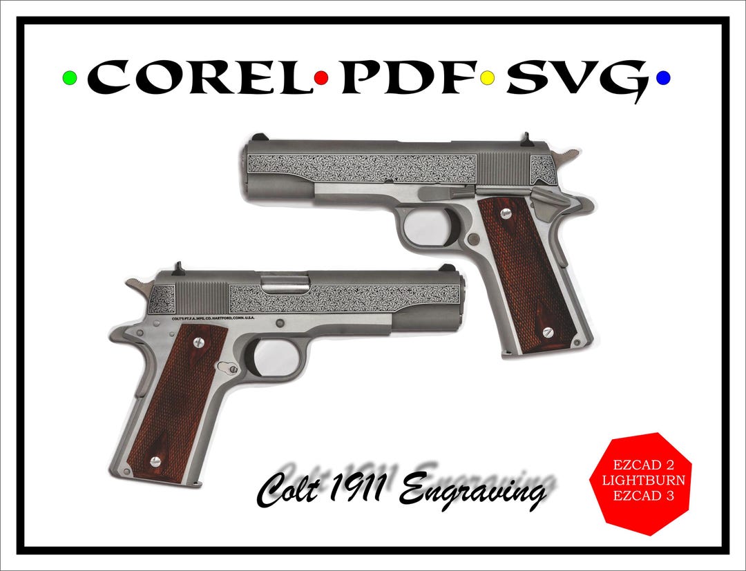 Colt 1911 Scroll Engraving Drawing Corel Svg Ai Pdf Formats Lazer ...