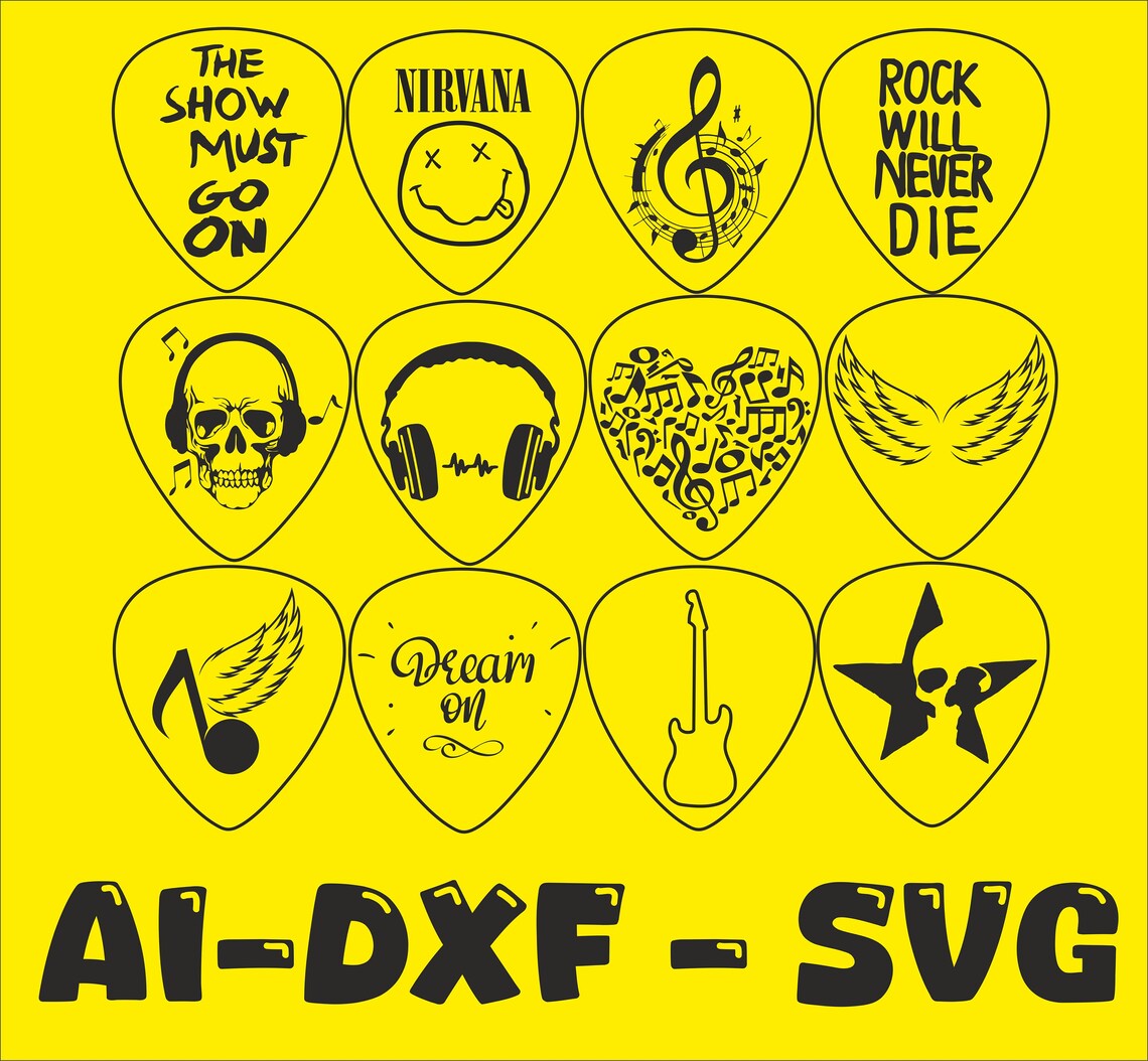 Guitar Pick Designs: 12 Sets Laser Cut Files (dxf - Ai - Svg) - Etsy
