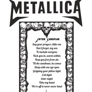 Metallica Enter Sandman Lyrics With Head Motif Digital Download Now Dxf ...