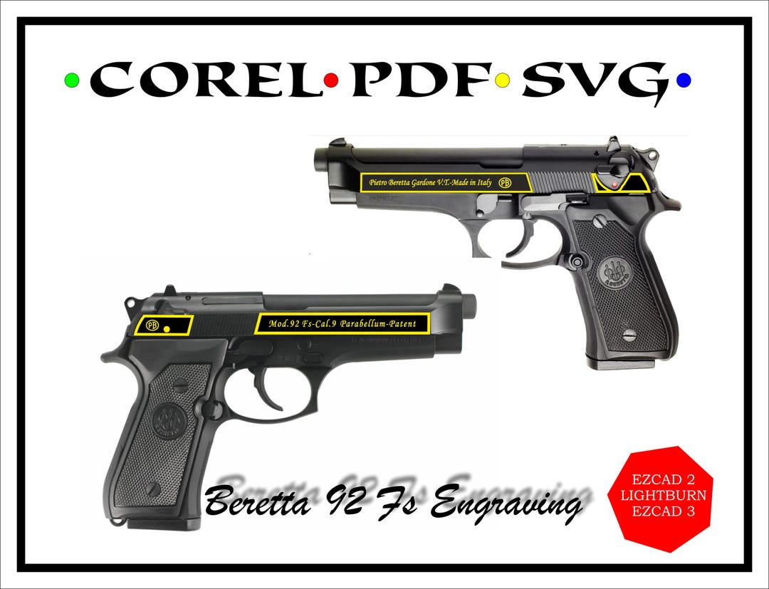 Beretta 92 Fs Engraving Drawing Corel Svg Ai Pdf Formats Lazer ...