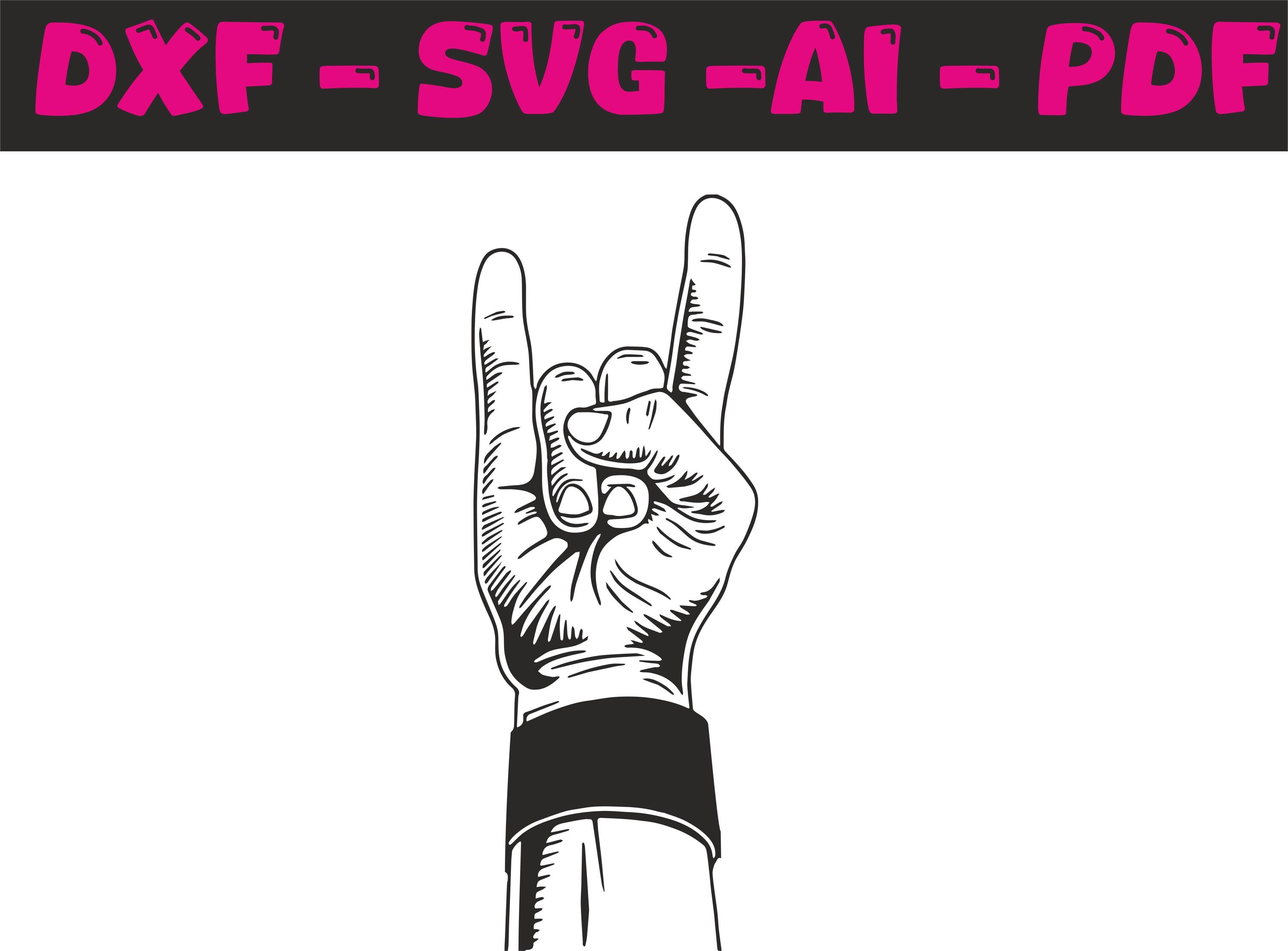Rock Hand Dxf Svg Png Files Rock Hand Sign Metal Rock N Roll Cut File ...