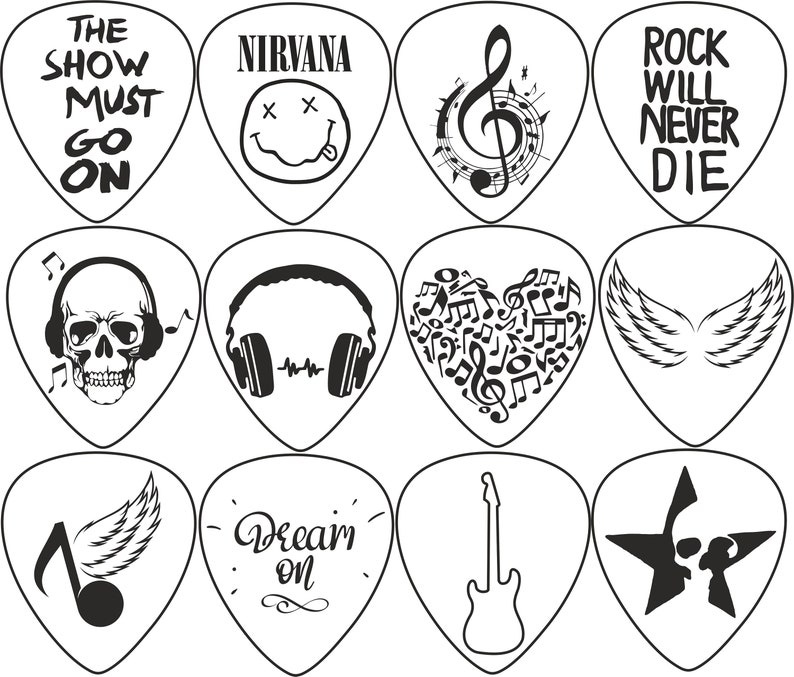 Guitar Pick Designs: 12 Sets Laser Cut Files (dxf - Ai - Svg) - Etsy