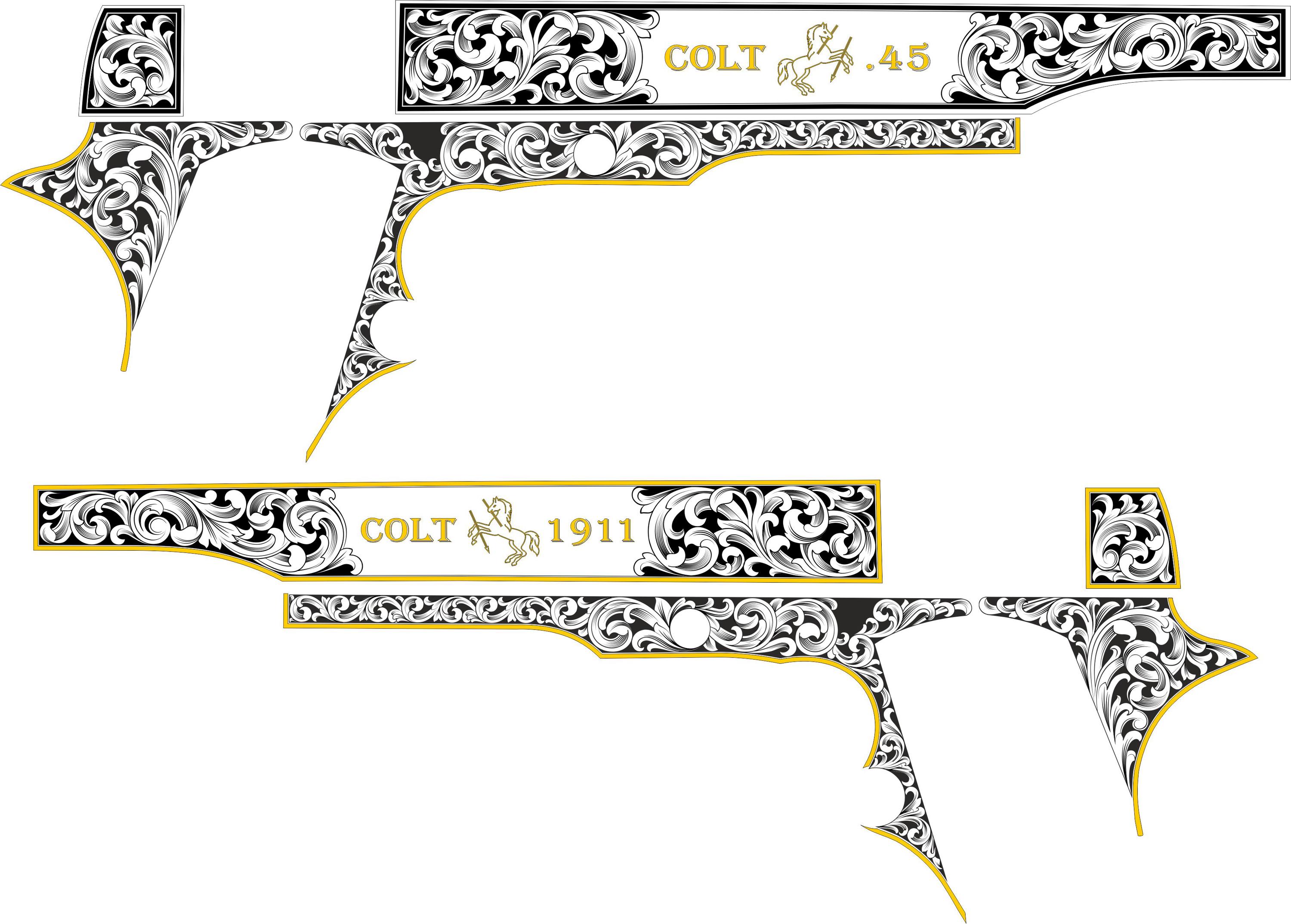 Colt 1911 Engraving Drawing Corel Svg Ai Pdf Formats Lazer Engraving ...