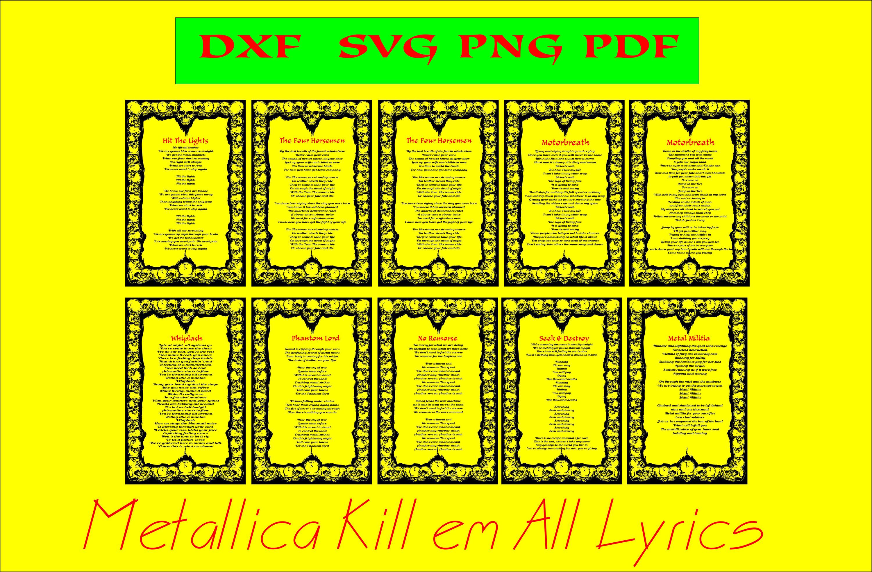 Metallica Kil Em All 10 Pieces Dxf Svg Pdf Png Sticker Mug Printing ...