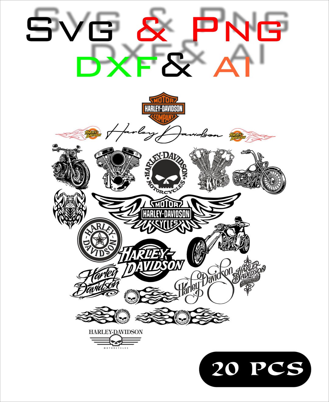 20 Pieces Harley Davidson Svg Harley Davidson Dxf Harley Davidson Pdf ...