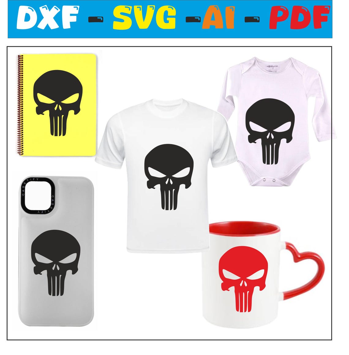 Punisher Pattern Dxf Svg Ai Pdf Sticker Mug Printing Tshirt Printing ...