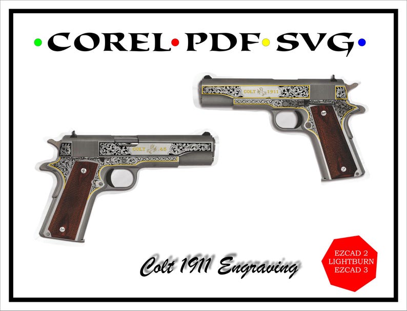 Colt 1911 Engraving Design for Laser (svg Ai Pdf) - Etsy