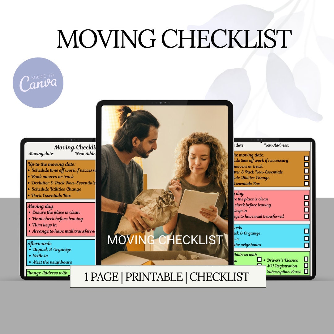 Printable Moving Checklist, Moving Guide Planner, Personal Moving ...