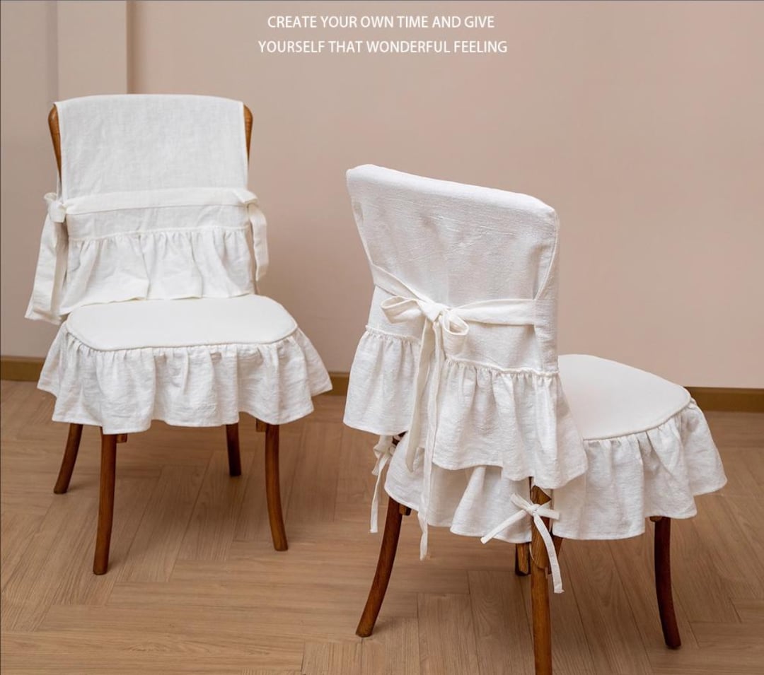 French Ruffled Chair Pads,chairs Slipcovers Rustic Linen Chair Seat ...